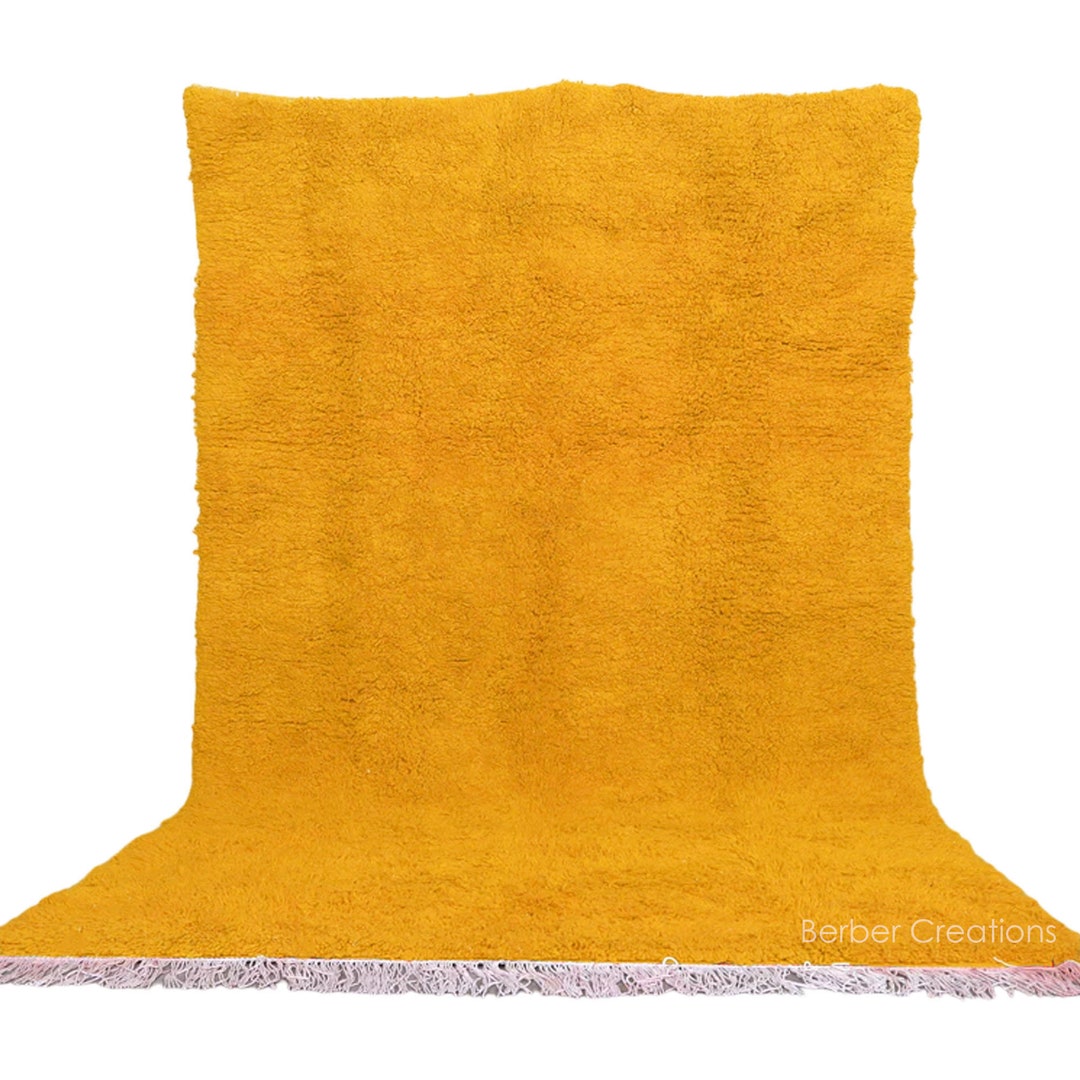 Shag Yellow Moroccan Rug, Solid Yellow Berber Rug, Handwoven Area Rug ...