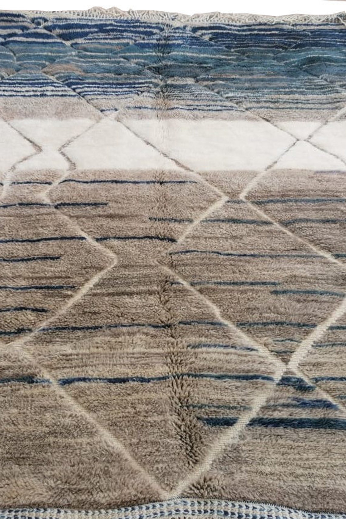 Moroccan rug brown and blue Handmade rug Beni ourain style | Etsy