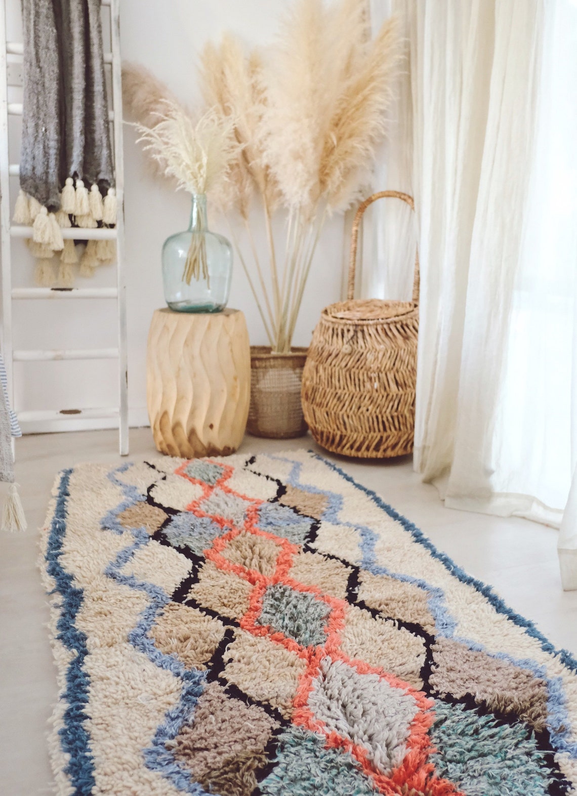 Moroccan runner Sky Blue Coral Moroccan Azilal Runner Rug | Etsy