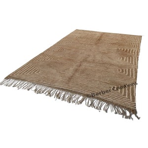 Tan Moroccan Rug, Striped Beni Ourain Rug, Handmade Wool Rug, Soft ...