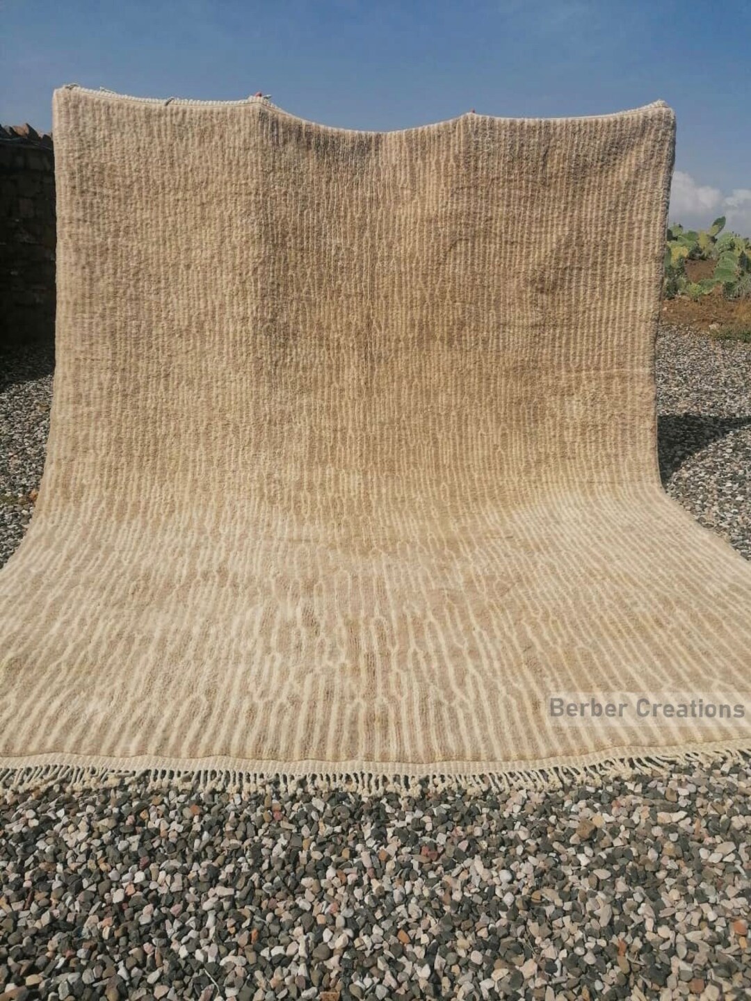 Striped Beige Moroccan Rug, Handmade Neutral Berber Rug, Beni Wool Rug ...