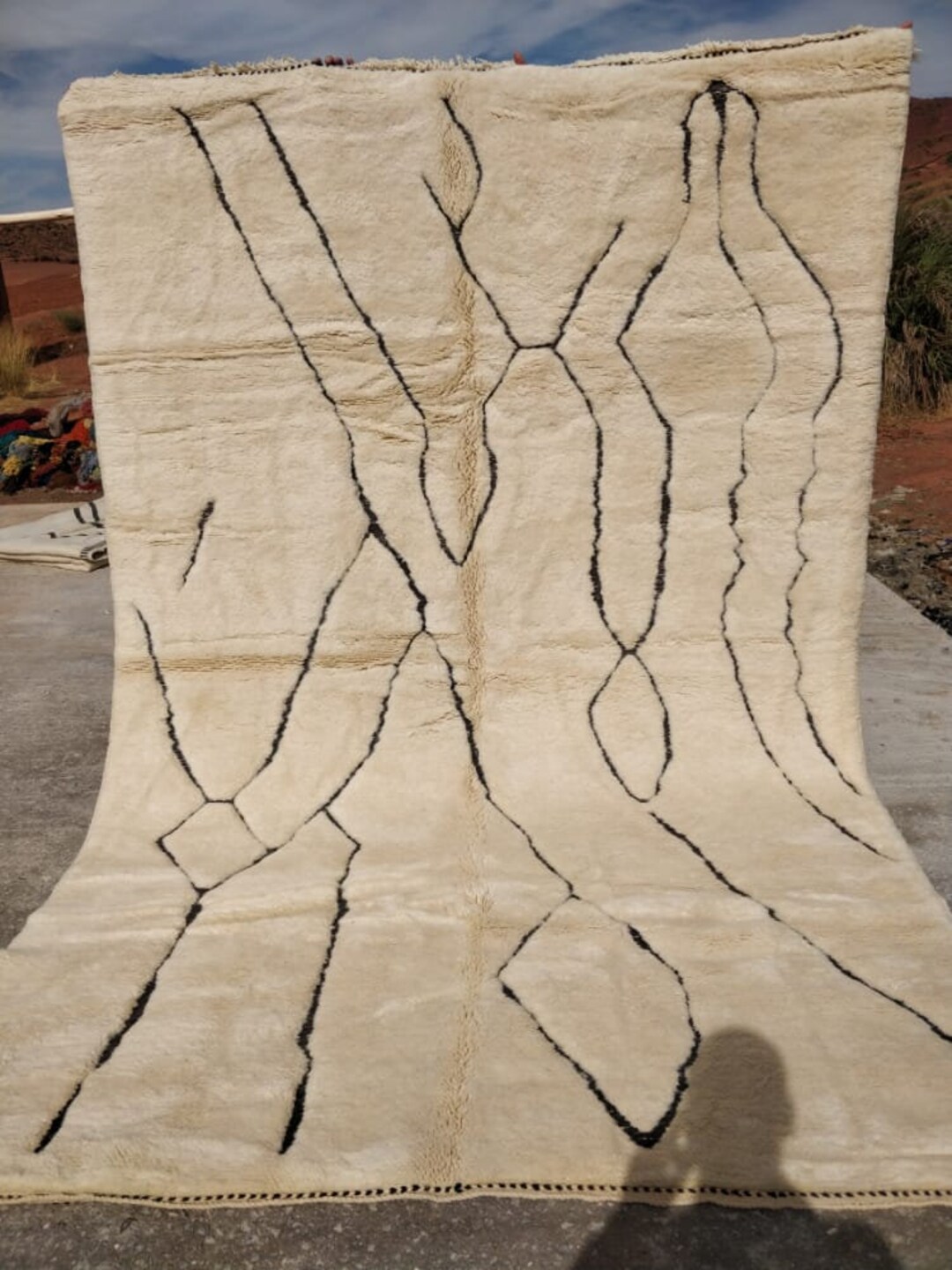 Moroccan Wool Rug off White and Black 6'10"x10'5", Beni Mrirt Rug ...