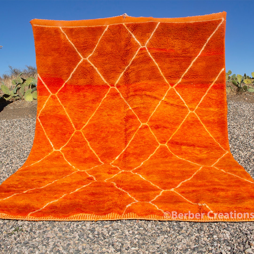 Moroccan Rug Orange , Berber Carpet , Genuine Wool Rug , Area Rug ...