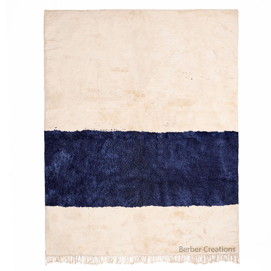 Navy Blue Moroccan Rug, Plush Area Rug, Abstract Handmade Berber Wool ...