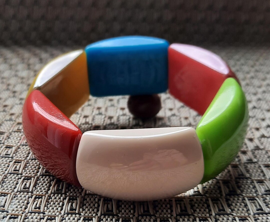 Chunky Bakelite Bracelet From 60s, Multi-color Geometric Art Deco Era ...