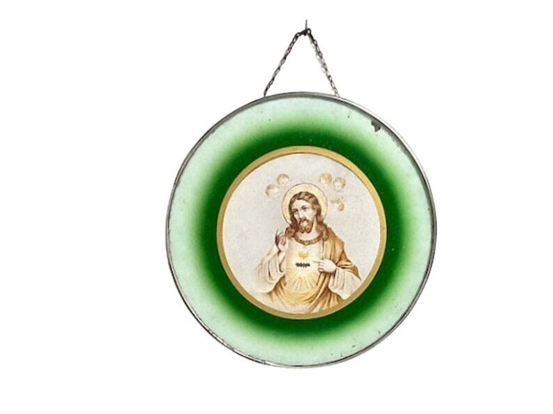 Jesus Sacred Heart Antique - Round Jesus Wall Hanging - Circular Jesus ...