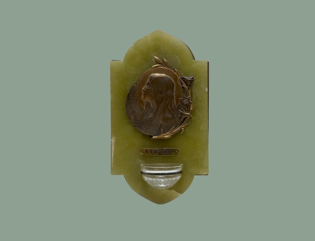 10" Antique Mary Fleur De Lys Water Font - Signed Religious Art ...