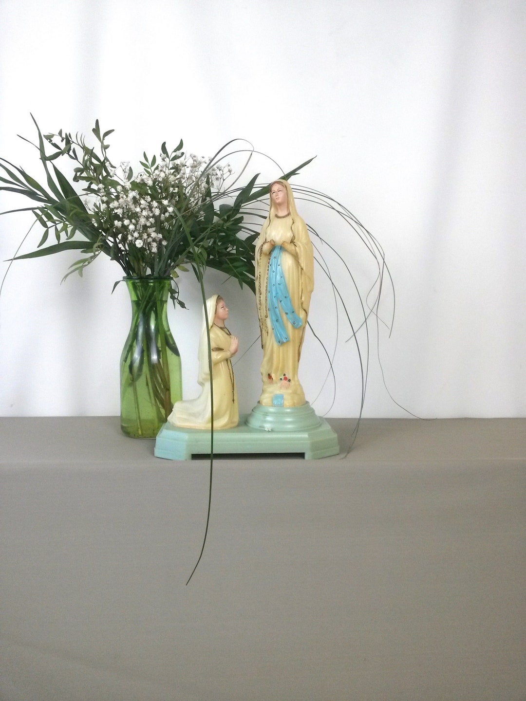 Antique Celluloid Lourdes Statue: Virgin Mary & Bernadette, 1910s ...