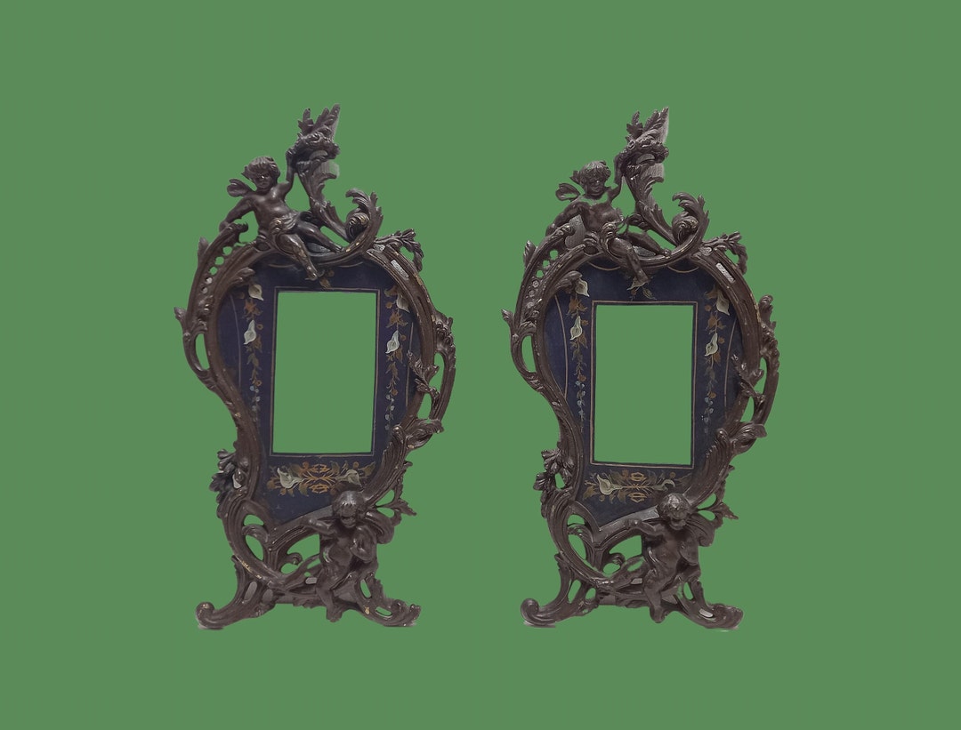 1800s Picture Frame Set Antique Metal Frames Unique Hand Painted Metal ...