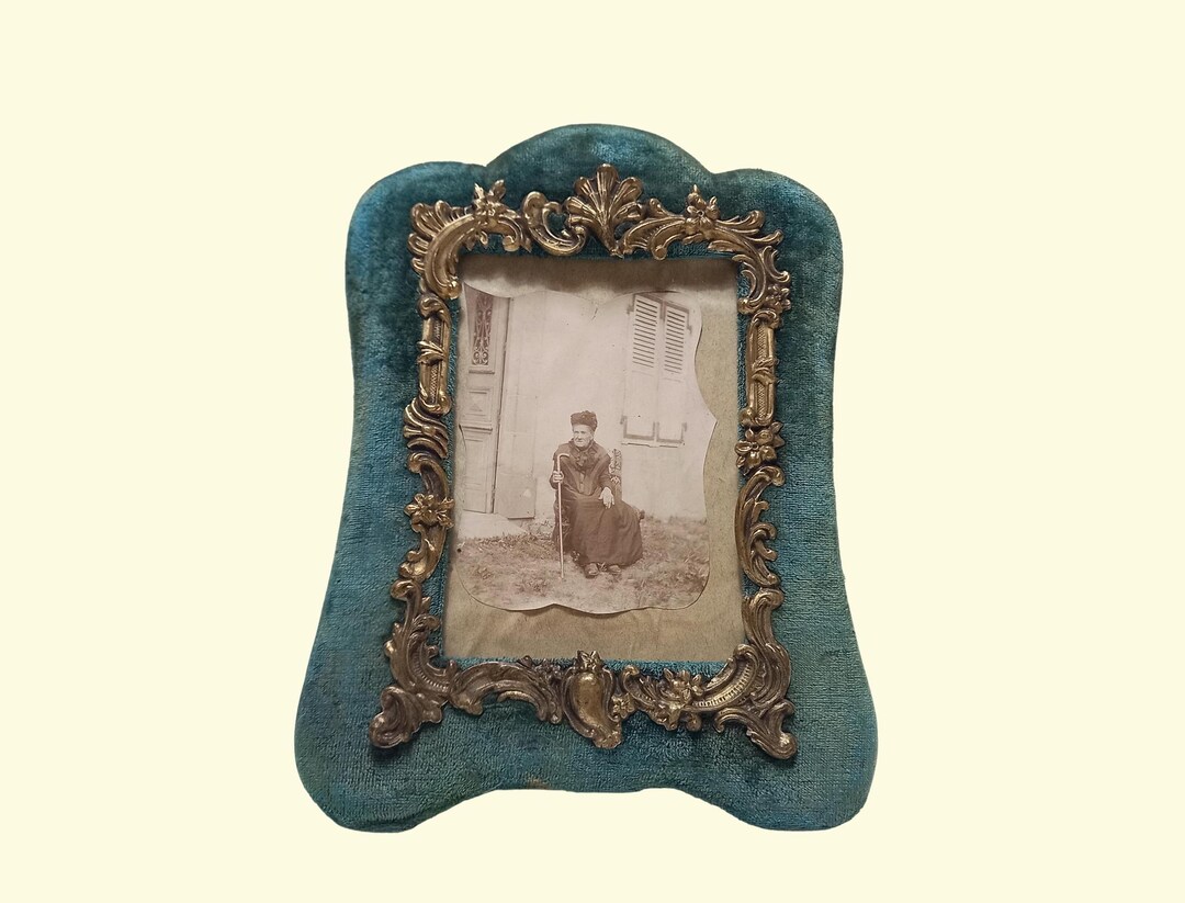 Antique Green Velvet Table Frame - Family Portrait Frame 1800s - Sepia ...