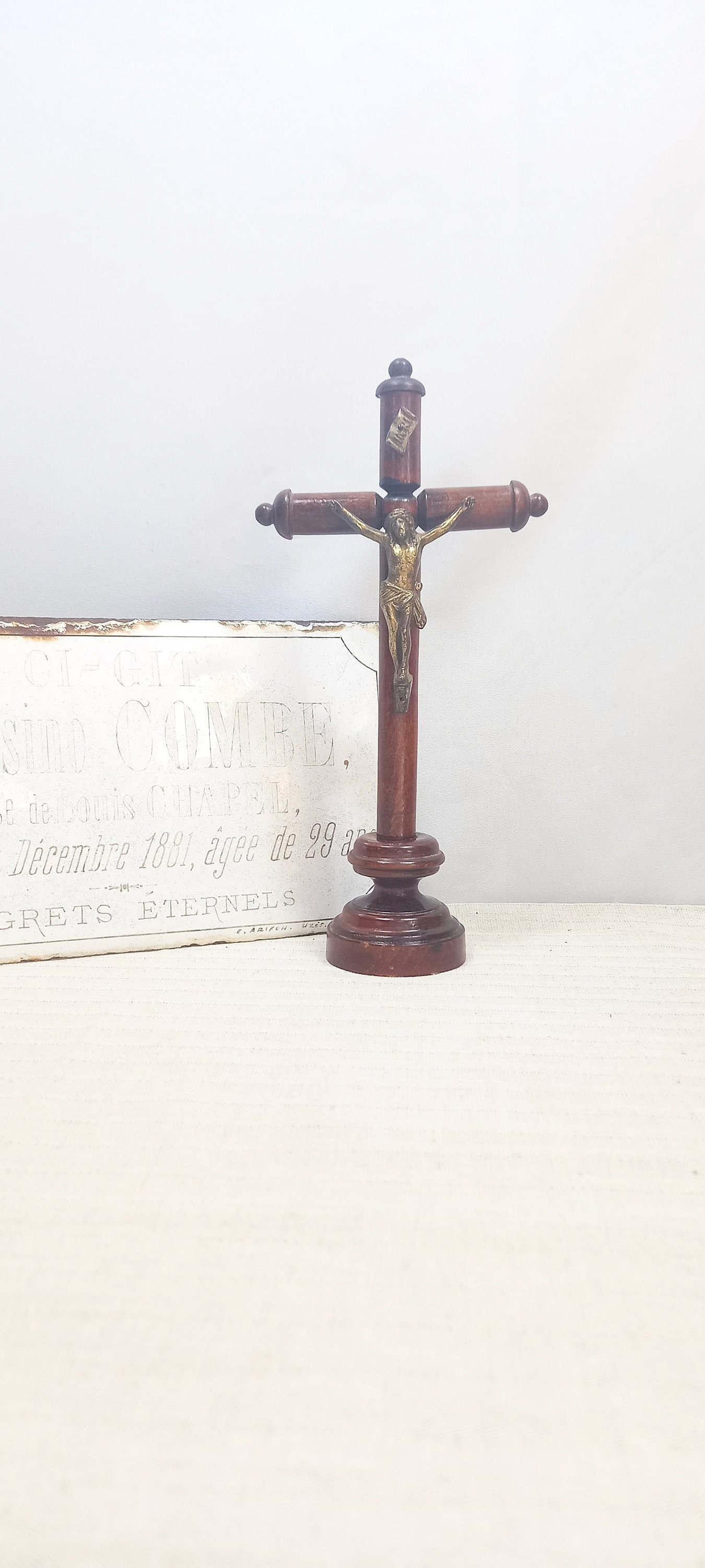 9.8 Antique Table Crucifix France Wooden Standalone Crucifix Jesus on ...