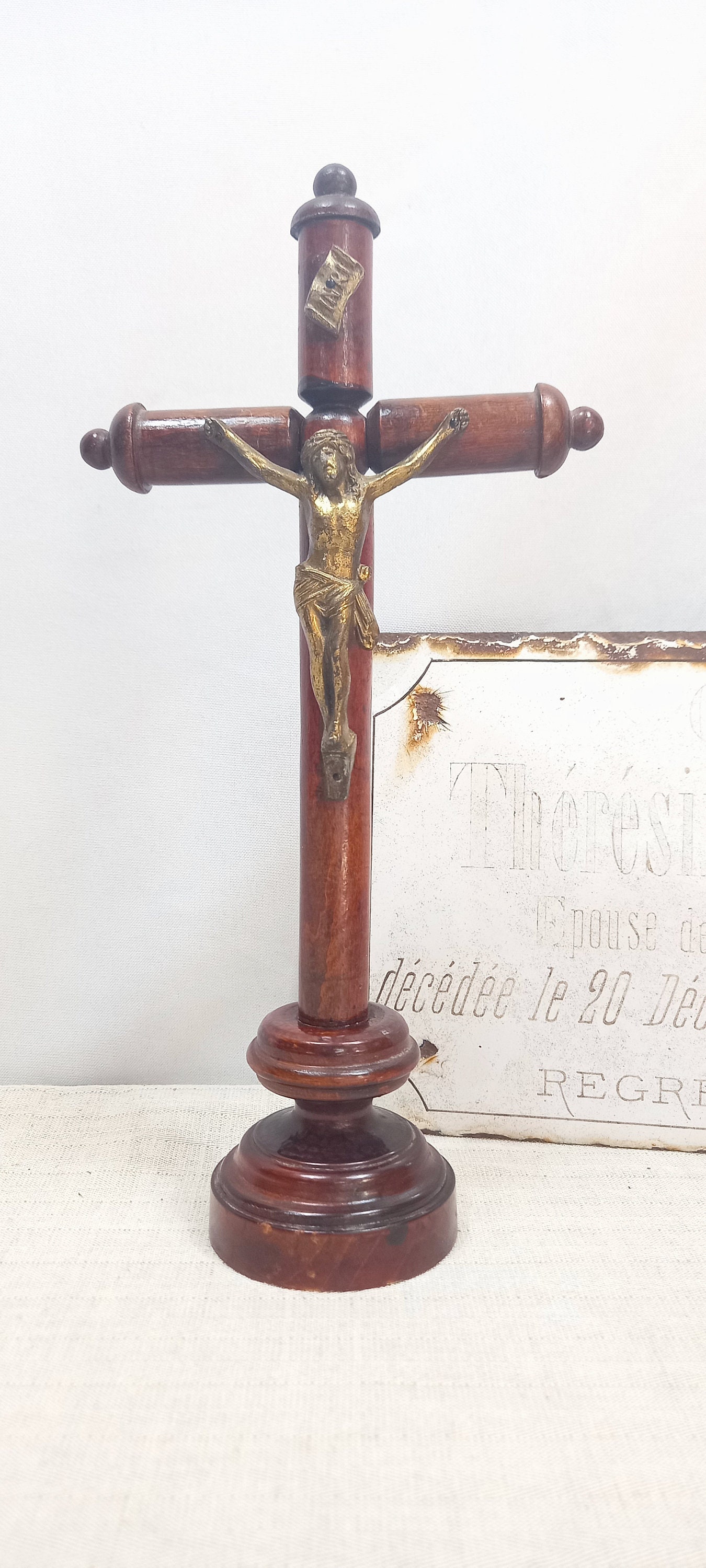 9.8 Antique Table Crucifix France Wooden Standalone Crucifix Jesus on ...