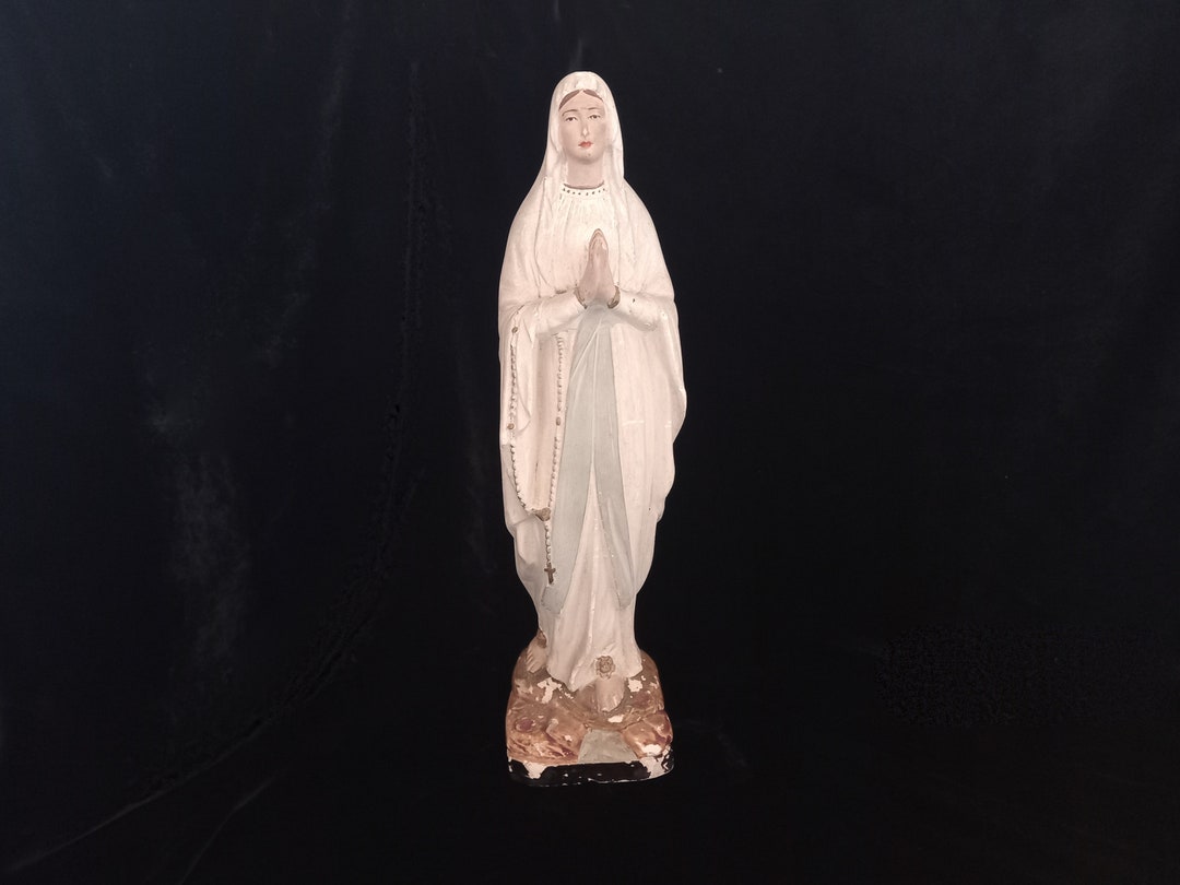 13.9" French Plaster Virgin Mary Statue - Religious Plaster Statuary ...