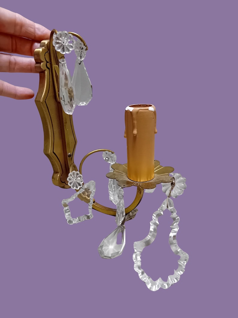 Hollywood Regency Gold Wall Sconces: Crystal Glass Drop Lighting, Set ...