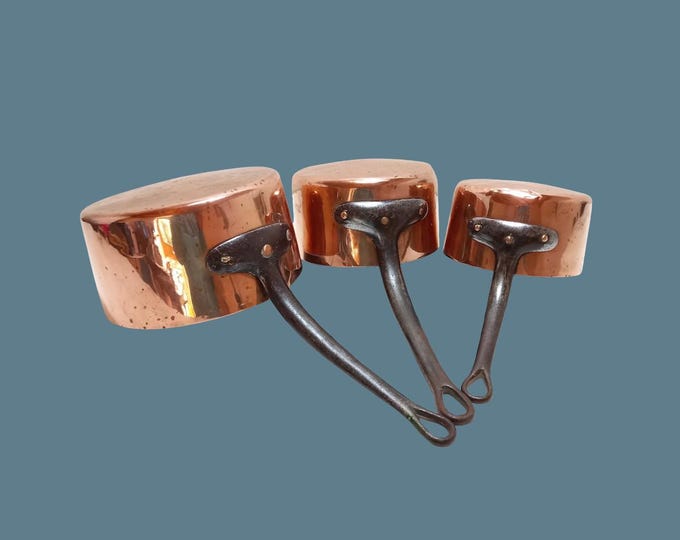 Set of 3 Large Antique Copper Pots Hanging Copper Pots Antique Copper ...