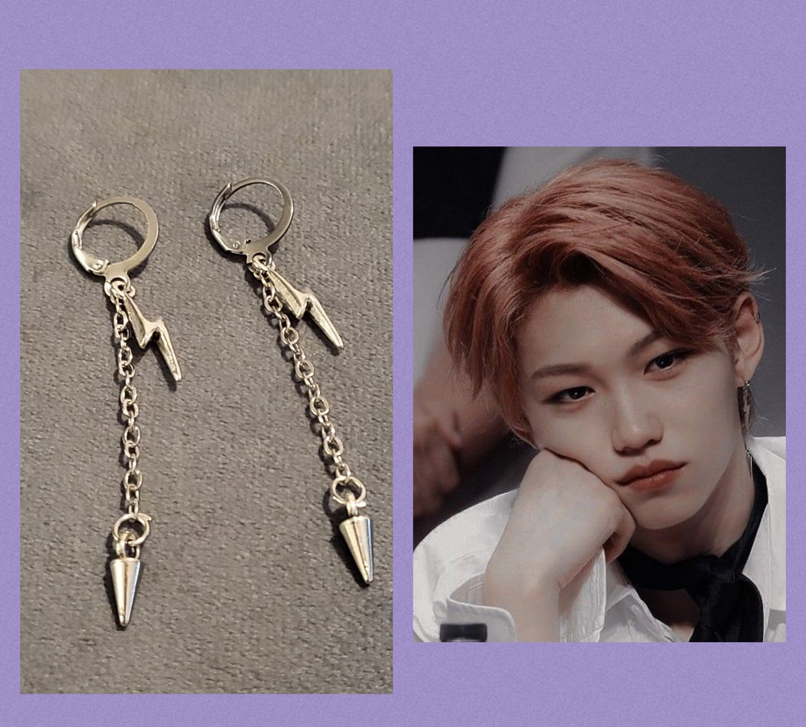Stray Kids Felix Inspired Lightning and Spike Earrings/felix Earrings ...