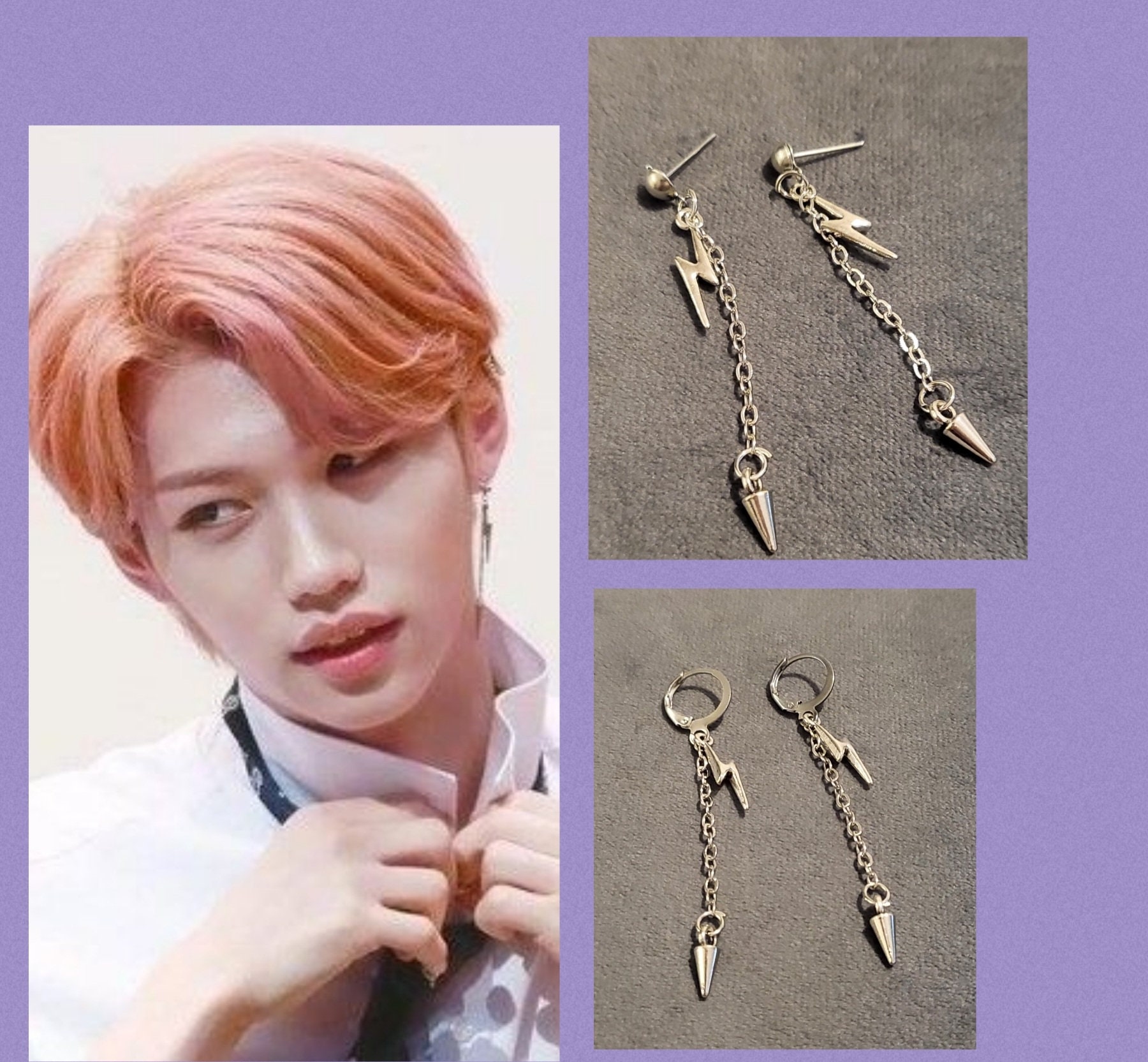 Stray Kids Felix Inspired Lightning and Spike Earrings/felix Earrings ...