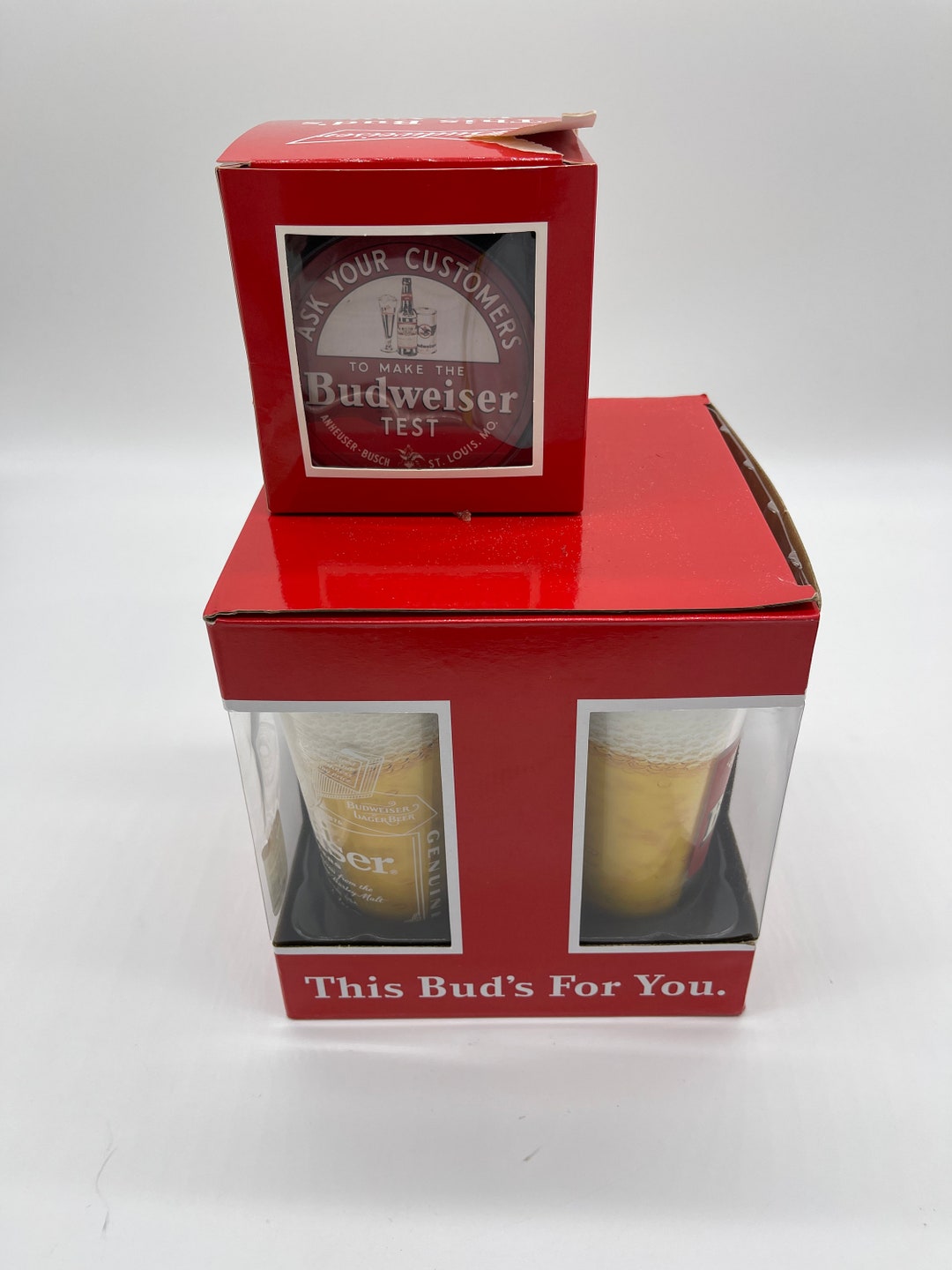Budweiser Gift Tower Glasses and Coasters Set of 4 Open Box - Etsy