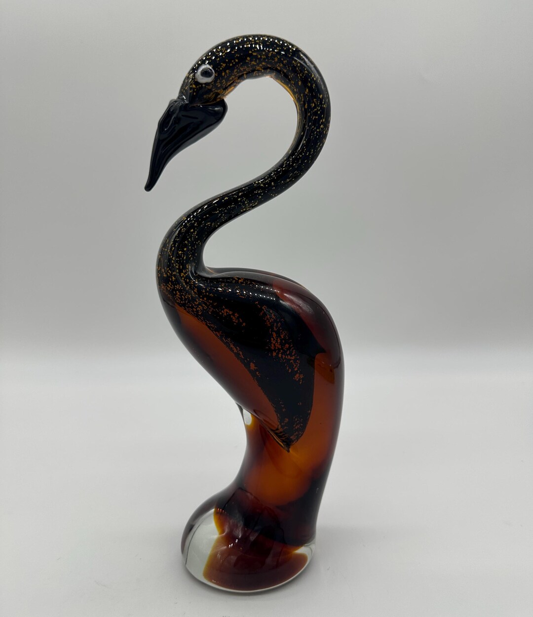 Murano Glass Water Wading Crane Bird Amber With Inner Gold Foil Speckle ...
