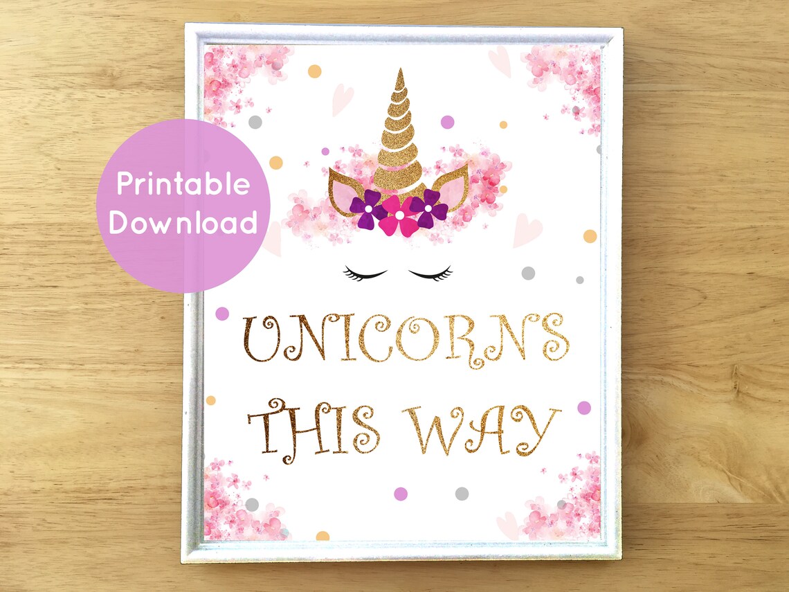 Unicorns This Way Printable Birthday Party Sign - Pink Unicorn Welcome ...