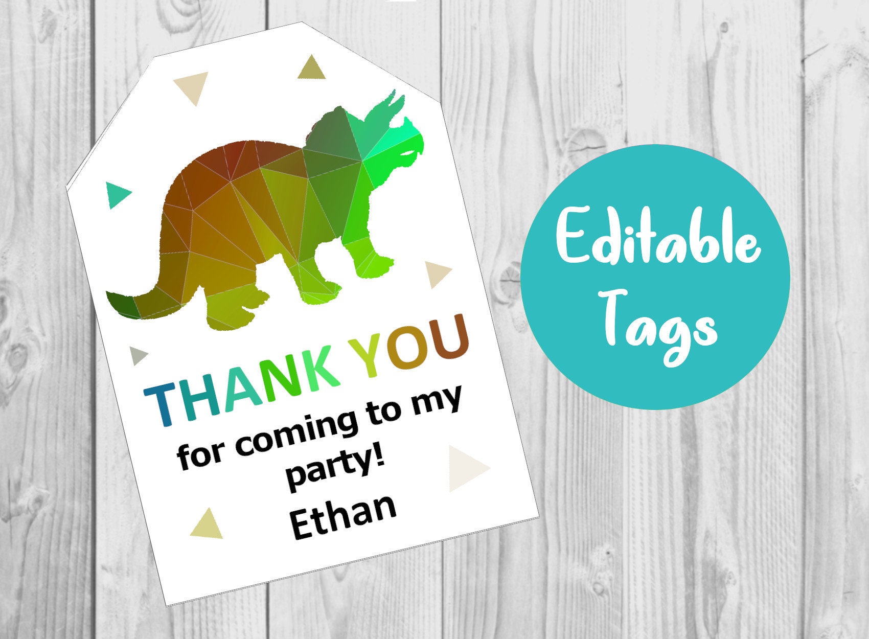 Dinosaur Thank You Tags - Dinosaur Favor Tags - Editable PDF ...