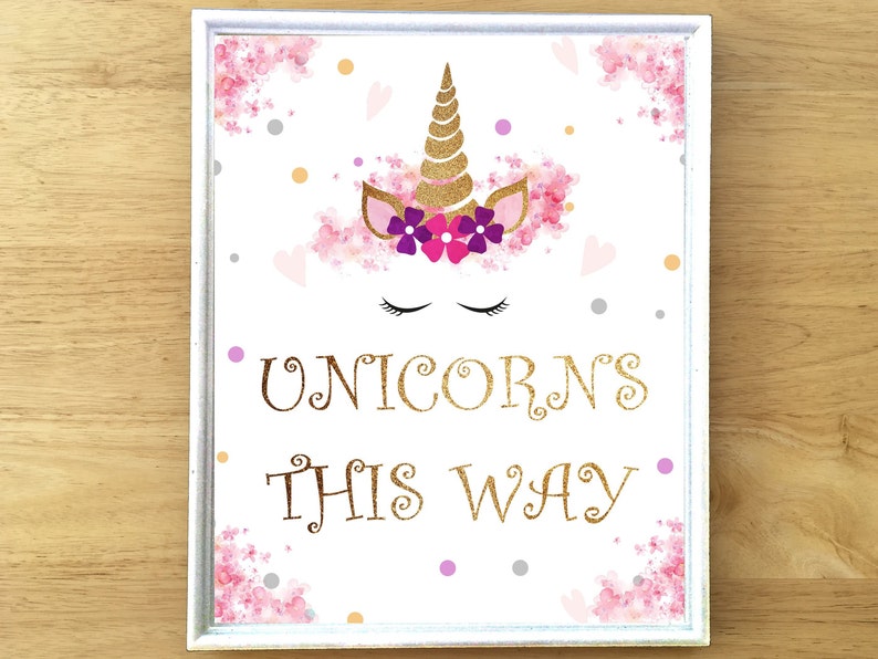 Unicorns This Way Printable Birthday Party Sign - Pink Unicorn Welcome ...