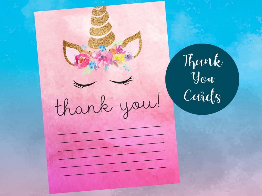 Unicorn Thank You Cards - Blank Thank You Cards - Birthday - Printable ...