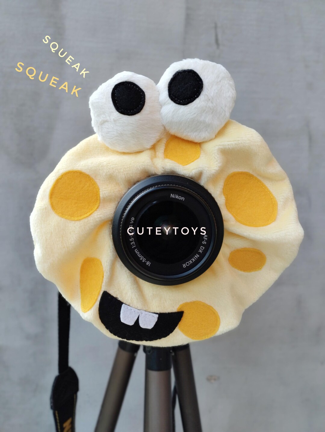 Plush Toy Cheese Monster Lens Hugger Wrap for Camera Photographer's ...