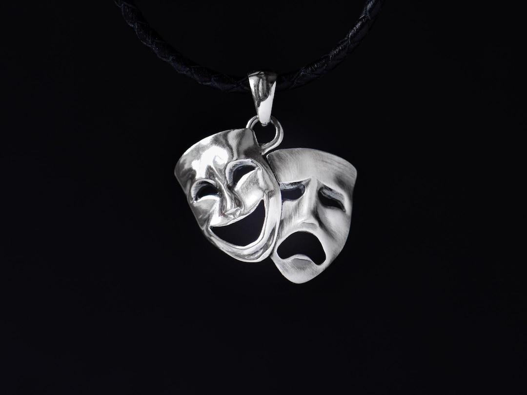 Sterling Silver Theater Mask Pendant: Handmade Comedy Tragedy Necklace ...