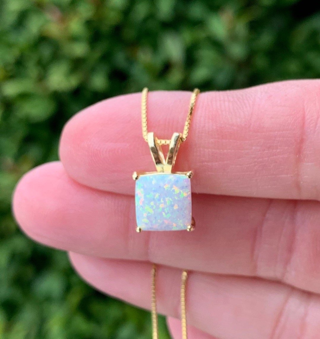 Square Opal Necklace Gold Over Sterling Silver - 16” 18” 20” 22 ...