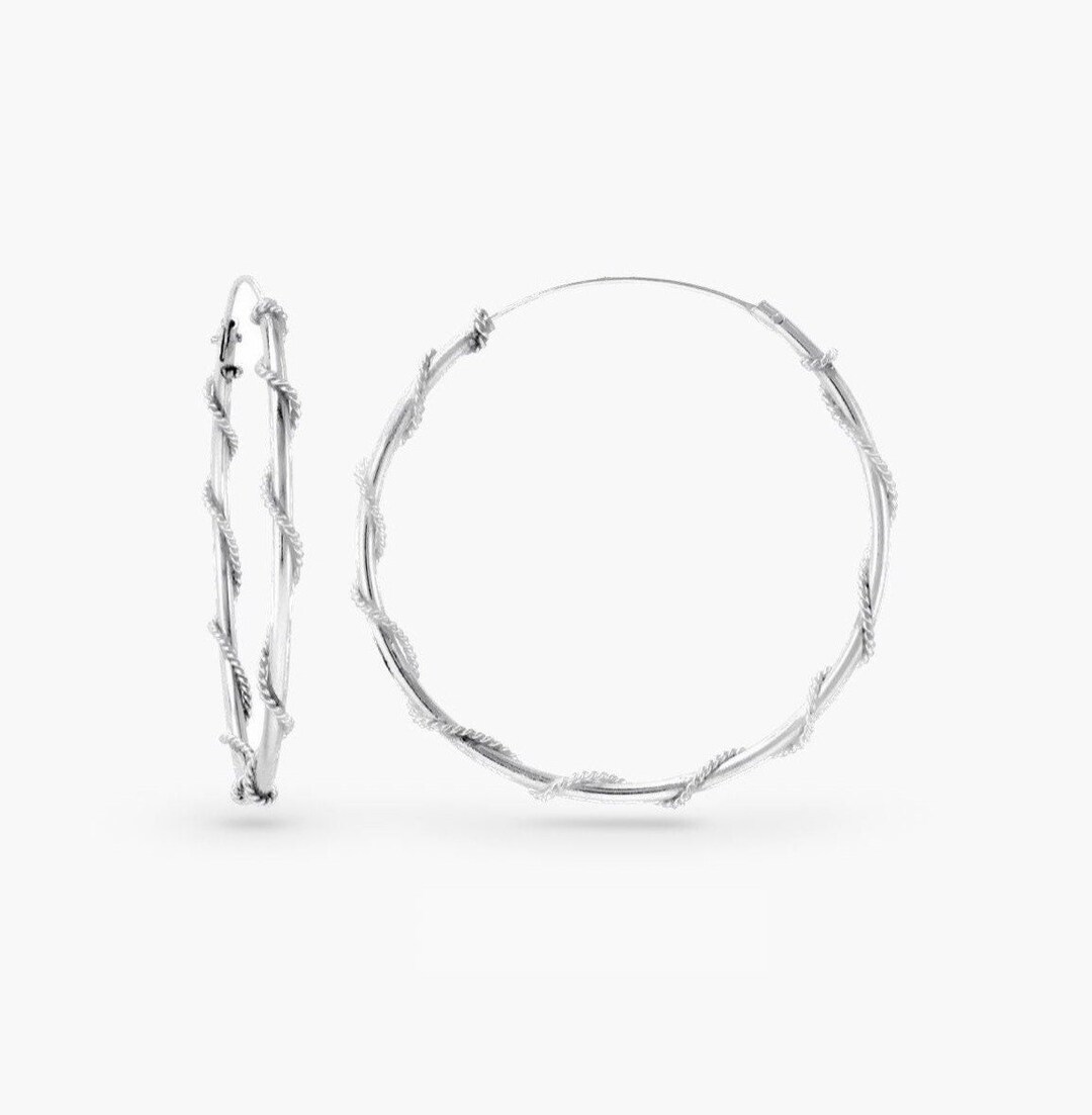 Twisted Endless Hoop Earrings, Silver Wire Wrapped Hoops, Sterling ...