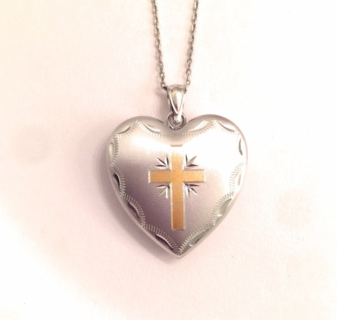 Cross Locket Necklace Heart Locket Remembrance Present for - Etsy