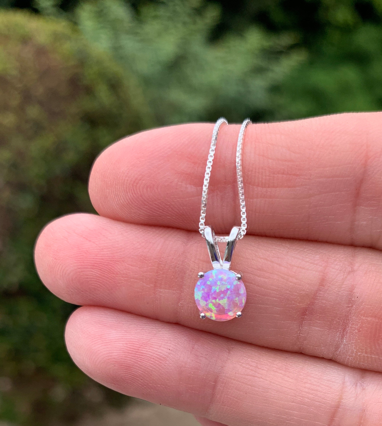 Pink Opal Necklace Silver Minimalist Dainty Pink Opal Pendant Wedding