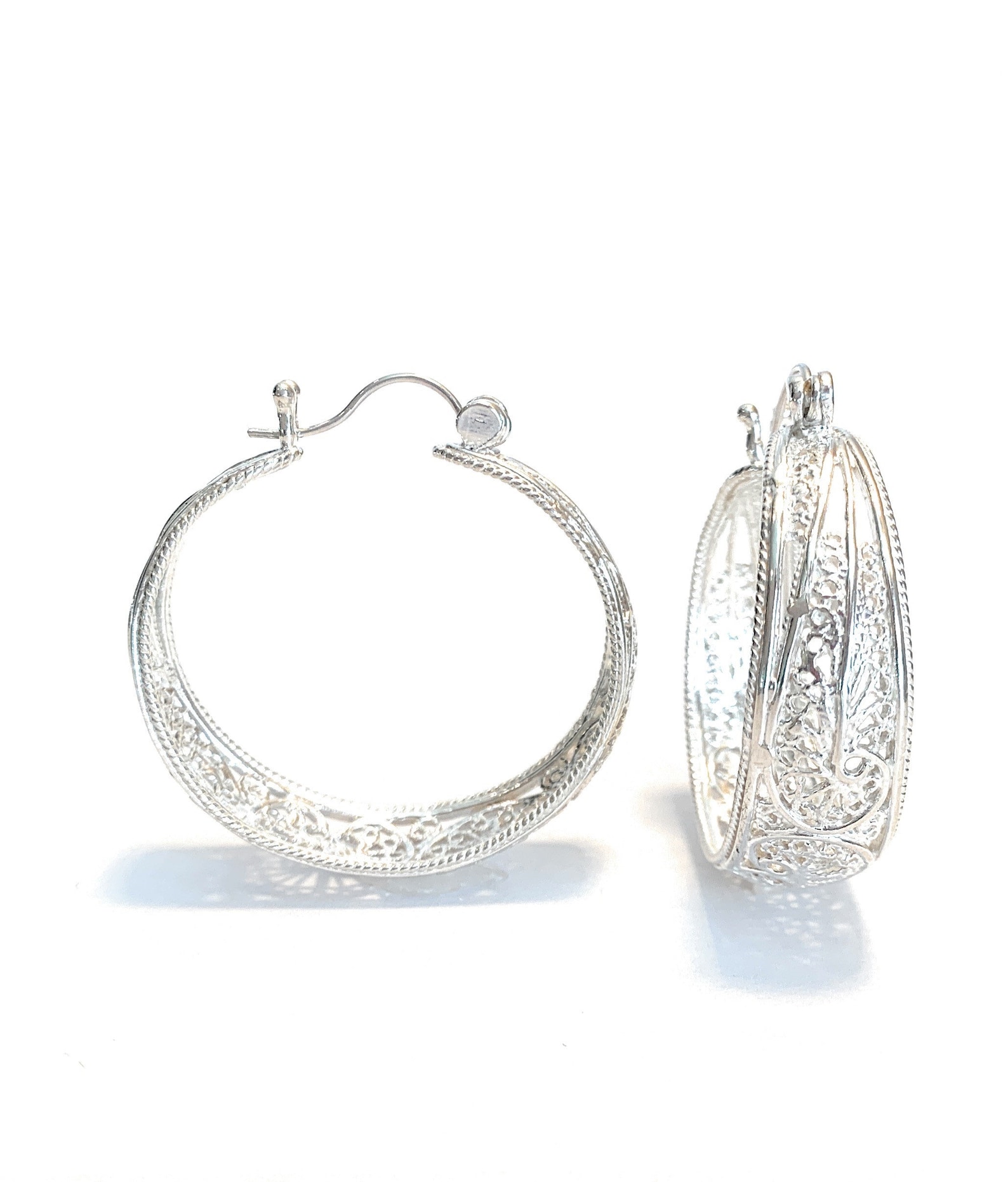 Sterling Silver Earrings - Chunky Hoops - Filigree Hoop Earrings ...