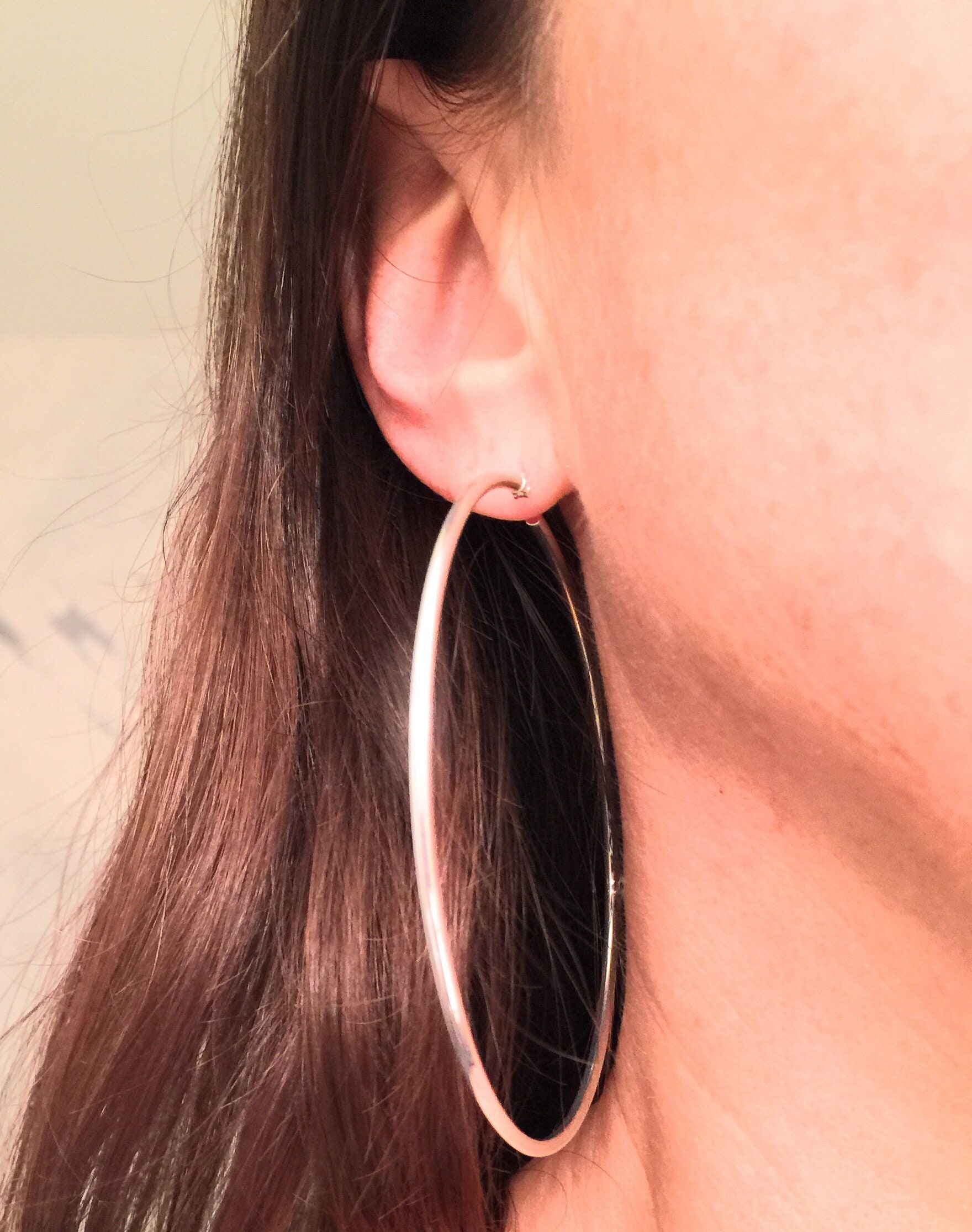 3 Inch Hoop Earrings Silver Thin Hoop Earrings Oversized - Etsy