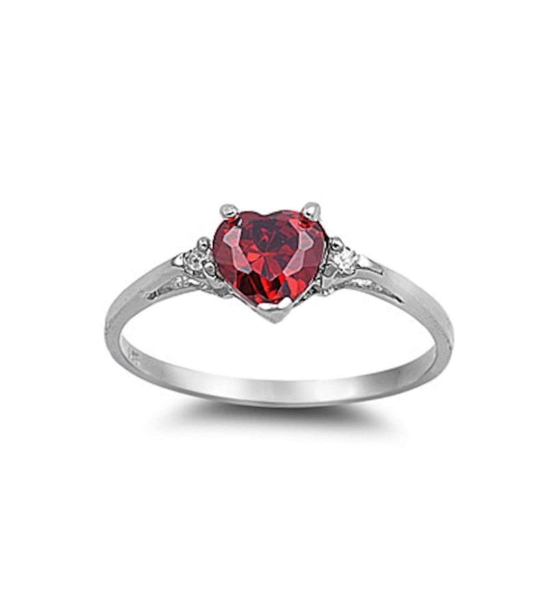 Ruby Heart Ring Sterling Silver Heart Ring Birthstone Ring - Etsy
