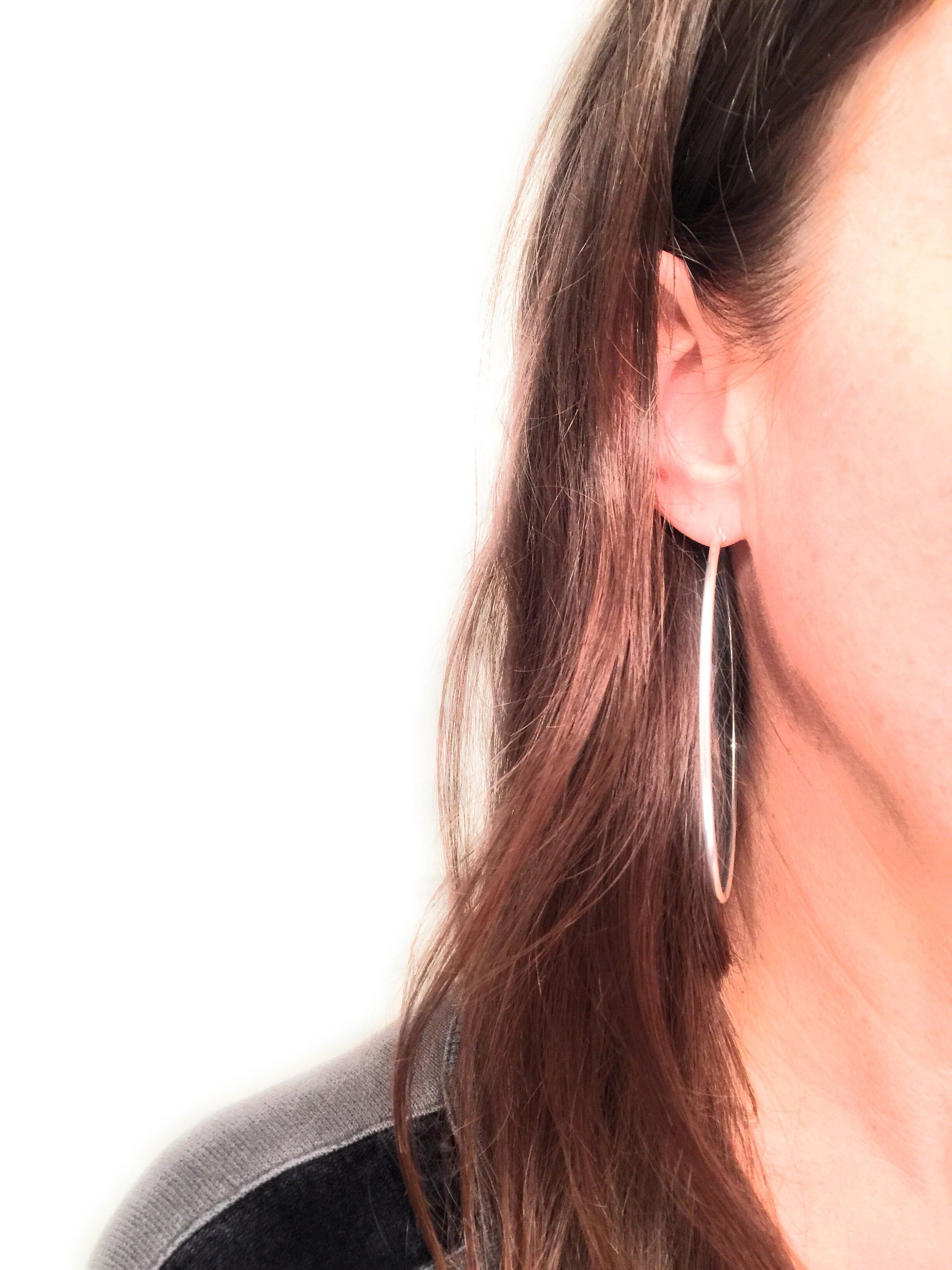 3 Inch Hoop Earrings Silver Thin Hoop Earrings Oversized - Etsy