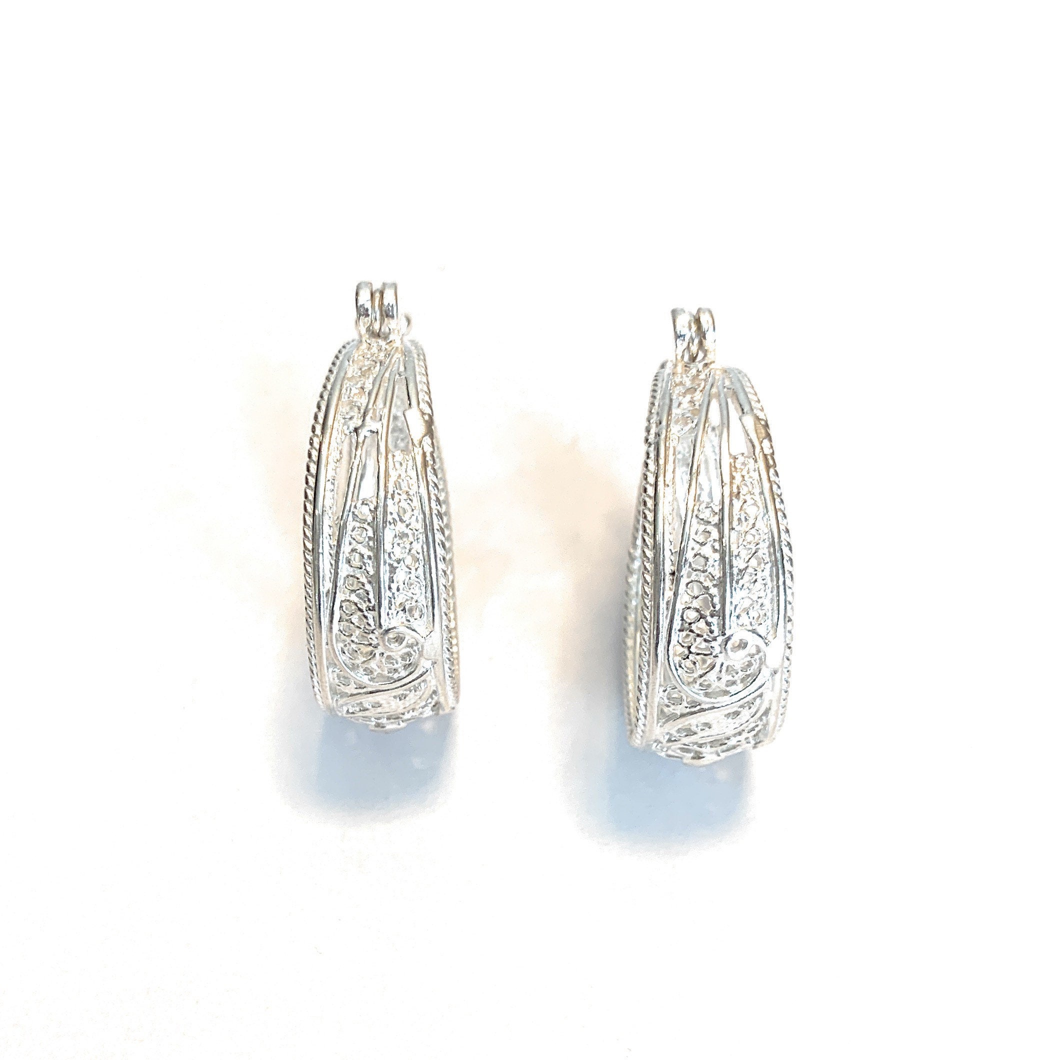 Sterling Silver Earrings - Chunky Hoops - Filigree Hoop Earrings ...