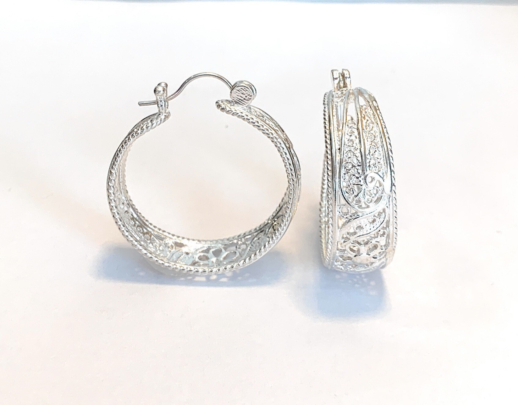 Sterling Silver Earrings - Chunky Hoops - Filigree Hoop Earrings ...
