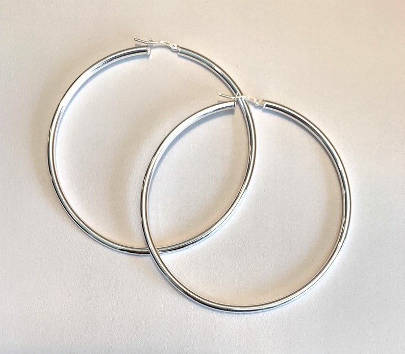 3 Inch Silver Hoop Earrings - 925 Sterling Silver Hoop - 3mm Hoops ...
