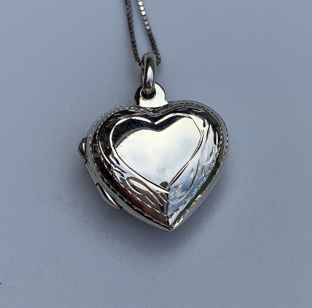 Silver Heart Locket Necklace With Photo, Victorian Locket, Heart Shaped ...