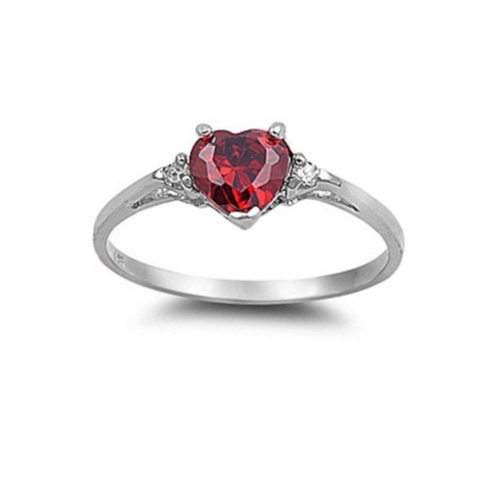 Ruby Heart Ring Sterling Silver Heart Ring Birthstone Ring - Etsy