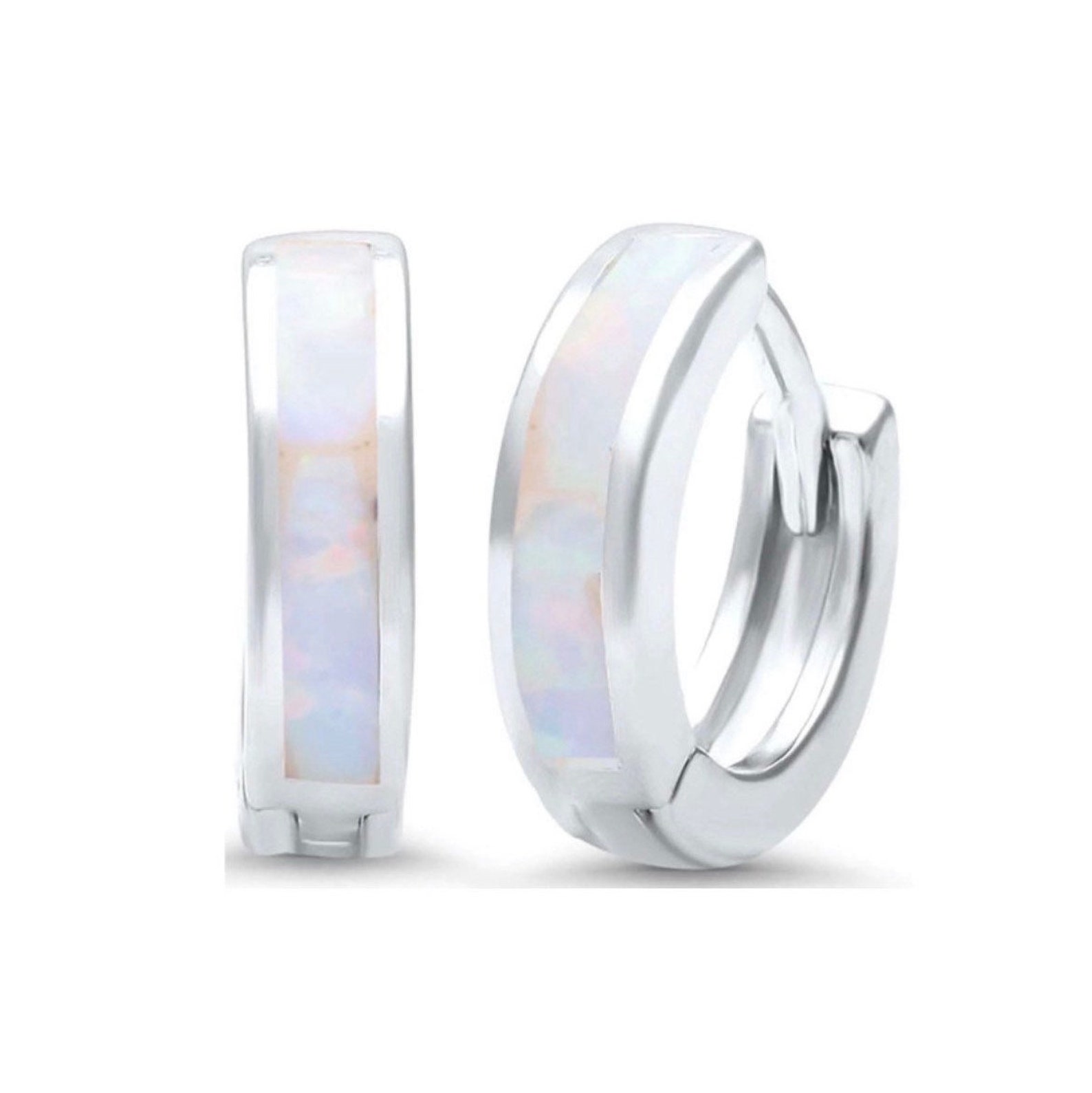 Opal Hoop Earrings, Opal Huggies Silver Gold, White Opal Earrings, Gift ...