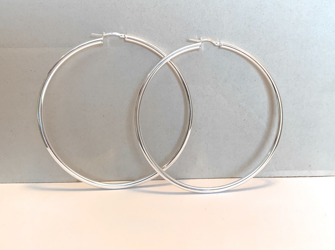 3 Inch Silver Hoop Earrings - 925 Sterling Silver Hoop - 3mm Hoops ...