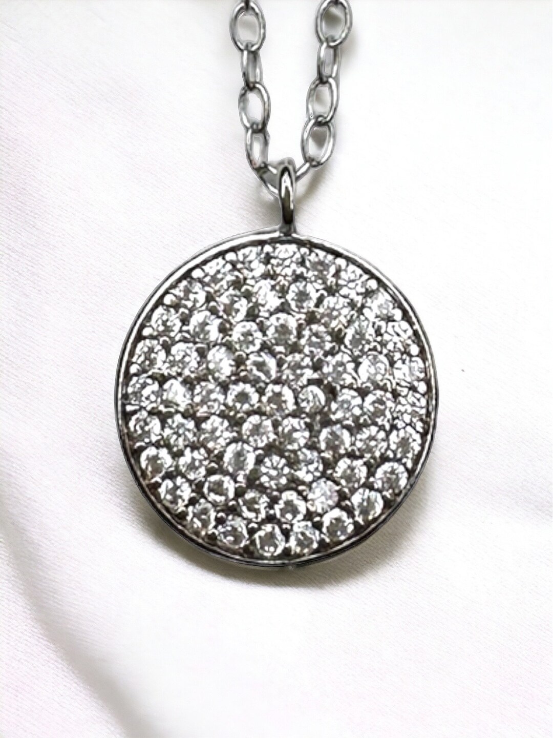 Pave Diamond Disc Pendant Necklace in Sterling Silver for Women to ...