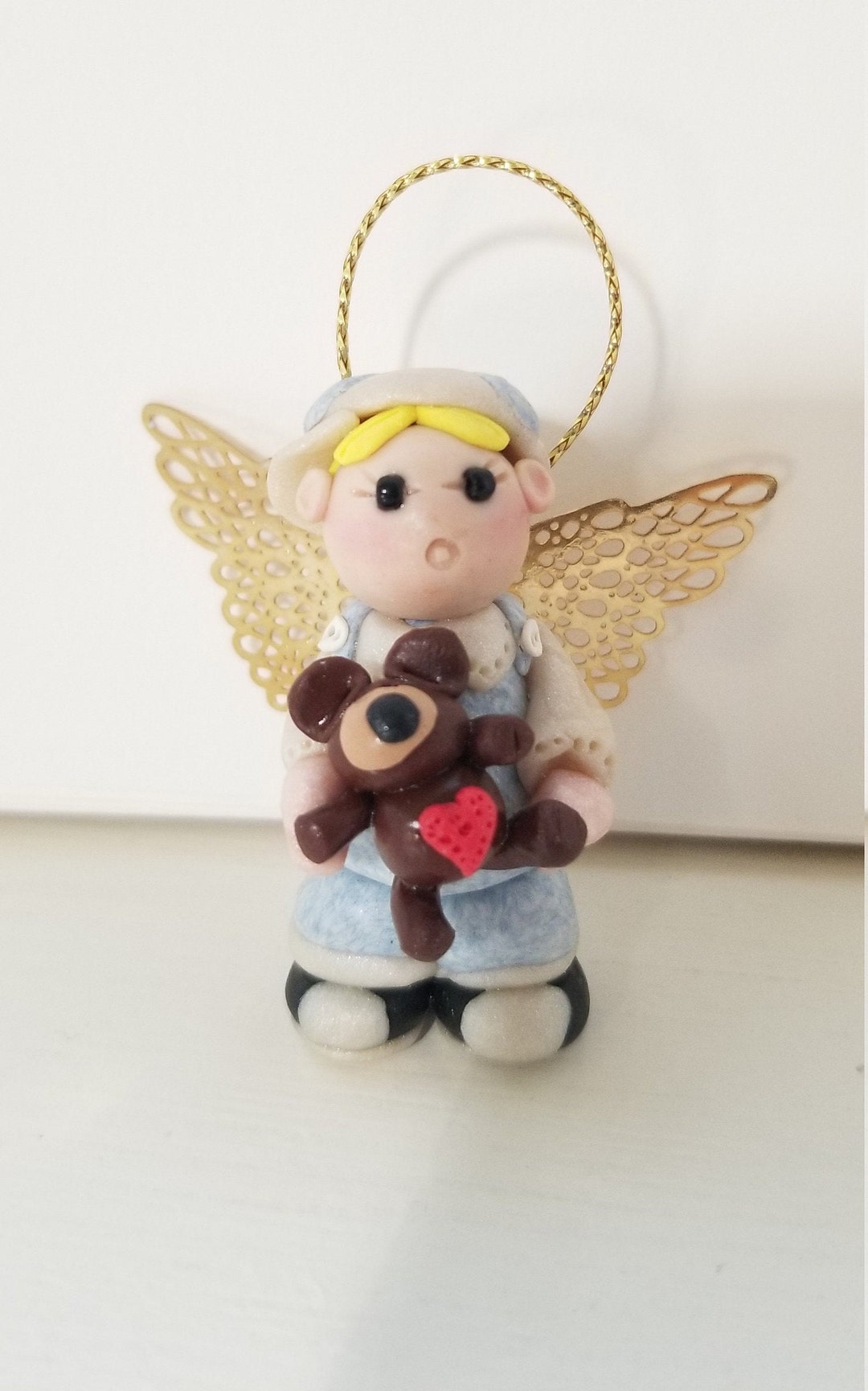 Miniature Polymer Clay Angel Boy Ornament With Teddy Bear - Etsy