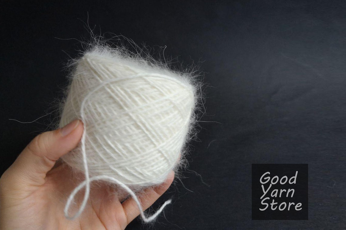 Angora White, Fluff Yarn, Hand Knitting, Rabbit Angora, 425 Meters 100g ...