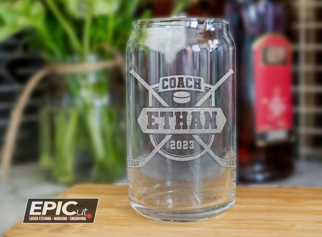 Personalized Hockey Team Coach Beer Can Glass - Coaches Gift Laser ...