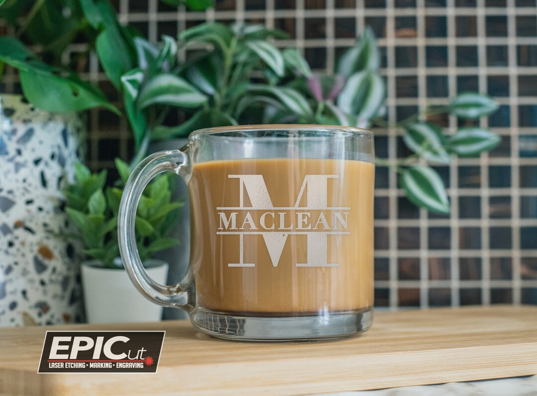 Engraved Monogram Coffee Tea Mug - Custom Etched Glass Mug ...