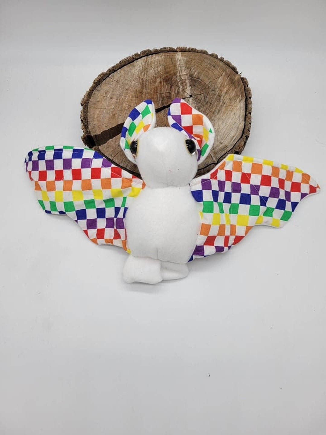 White Rainbow Checkers Bat Stuffed Animal, Collectable Decorative Bat ...